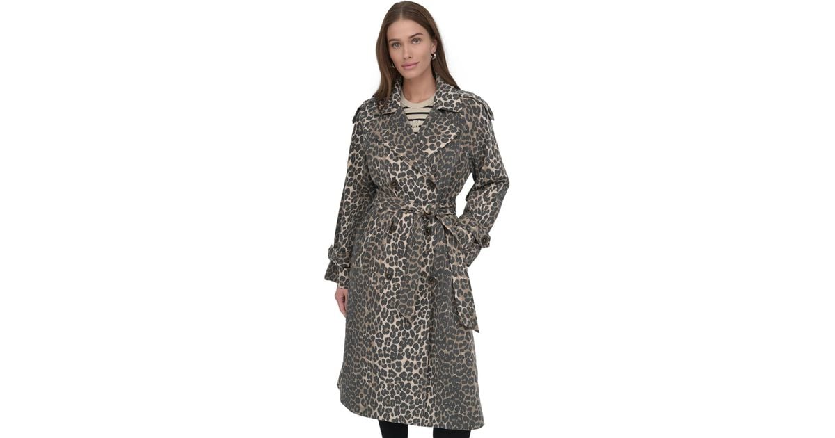 DKNY Belted Double-breasted Trench Coat in Gray | Lyst