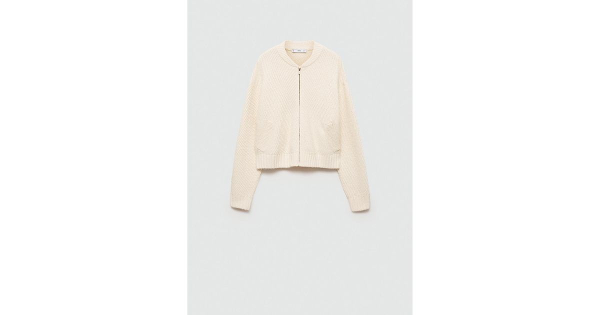 Mango Zipper Detail Knitted Jacket in White | Lyst
