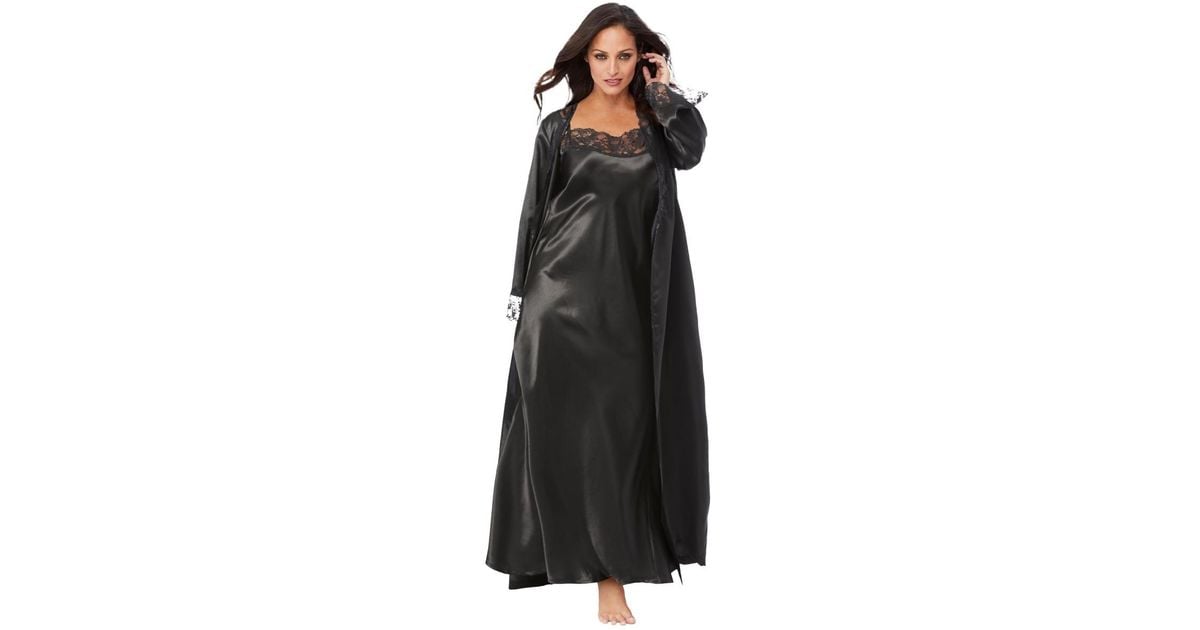 Amoureuse Plus Size The Luxe Satin Long Peignoir Set in Black | Lyst