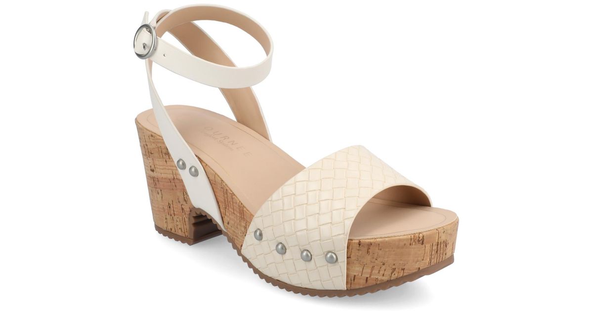 Journee Collection Vanessa Open Toe Platform Clog Heels in Metallic | Lyst