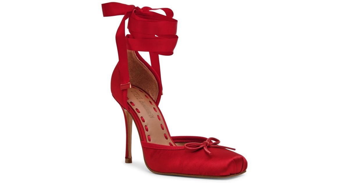 Steve Madden Larina Lace-up High-heel Ballet Pumps in Red | Lyst
