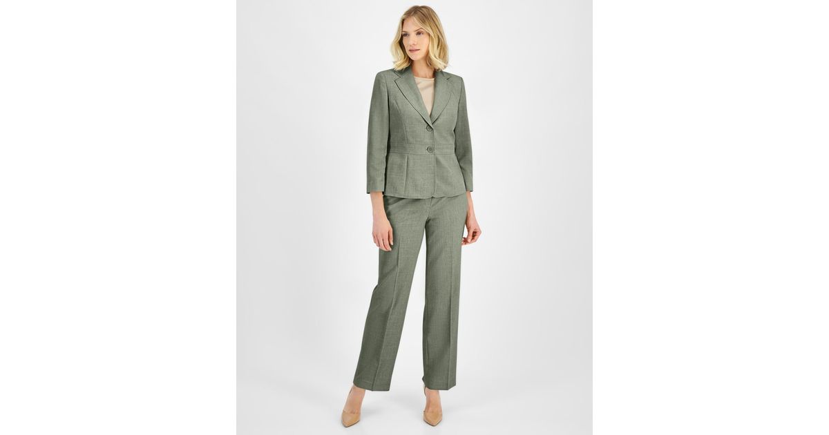 Le Suit Two-button Inset Jacket Extended-tab Waist Pantsuit in Natural ... Le Suit Two-button Inset Jacket Extended-tab Waist Pantsuit in Natural ...