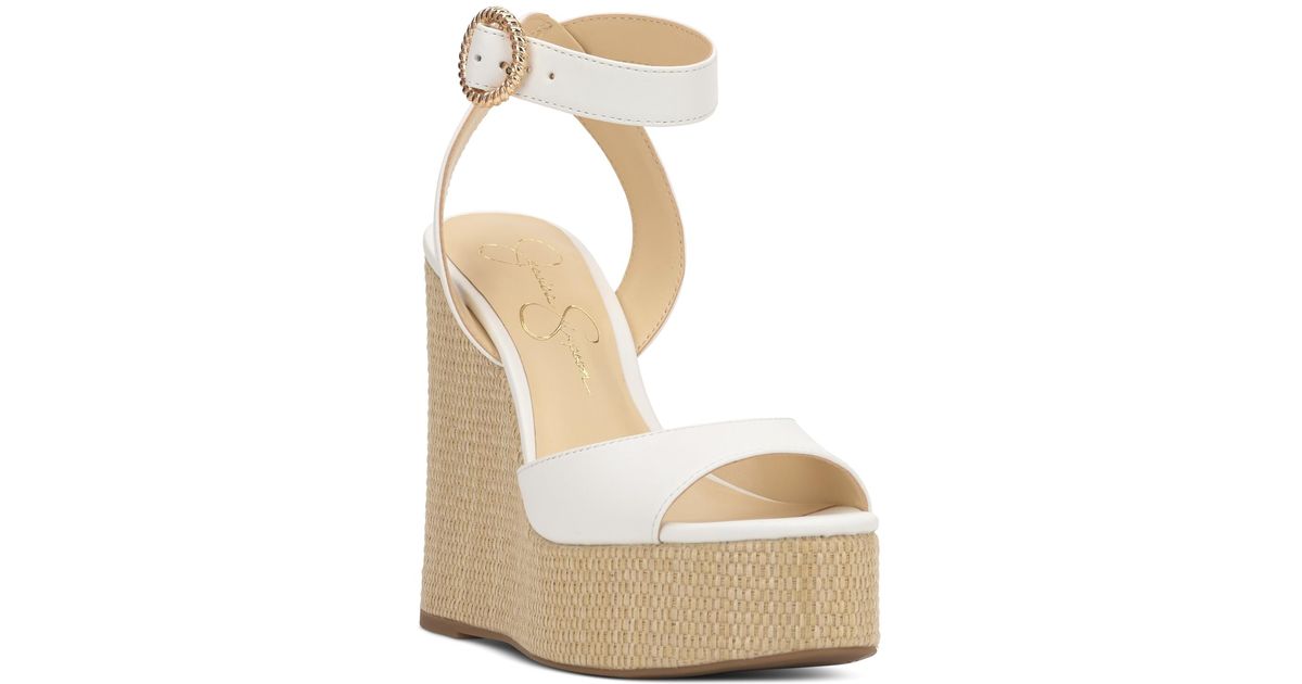 Jessica Simpson Kamindi Ankle-strap Platform Wedge Sandals in Natural ...