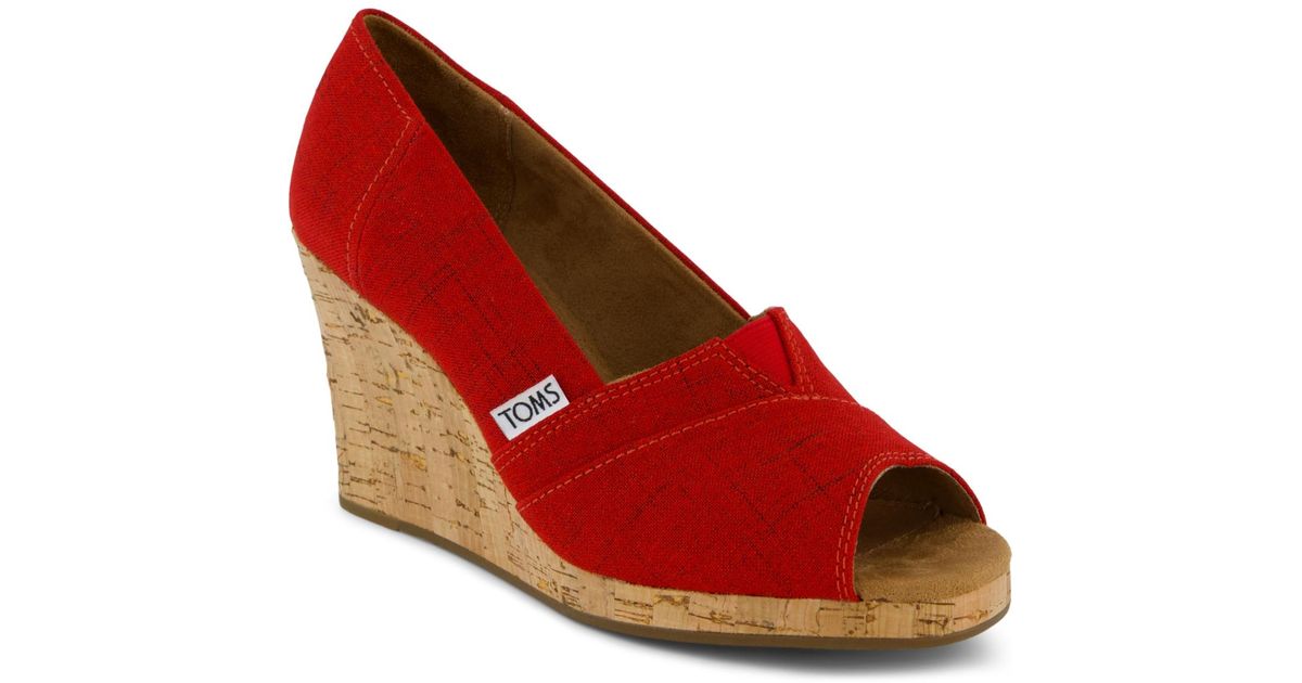 TOMS Slip On Wedge Sandals in Red | Lyst