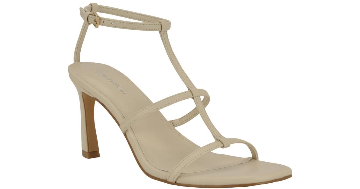 Calvin Klein Pelara Caged Strappy Stiletto Sandals in Metallic | Lyst