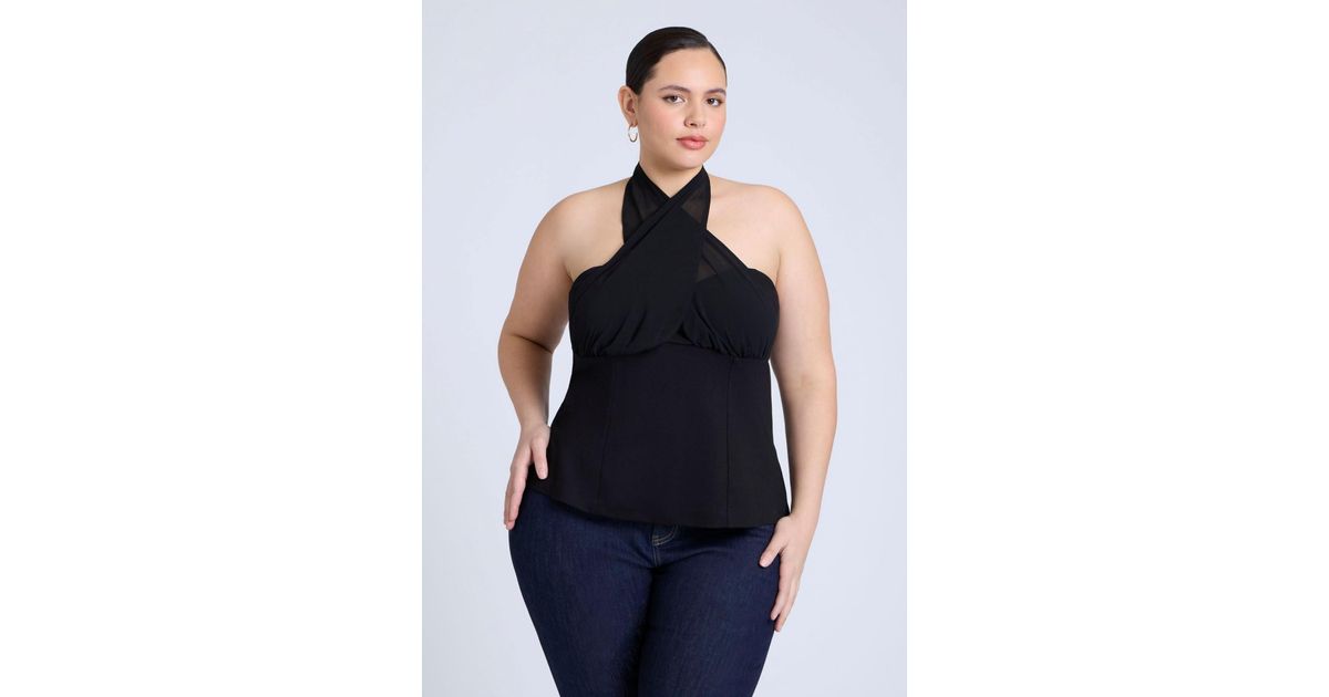 Eloquii Plus Size Chiffon Wrap Halter Top in Blue | Lyst