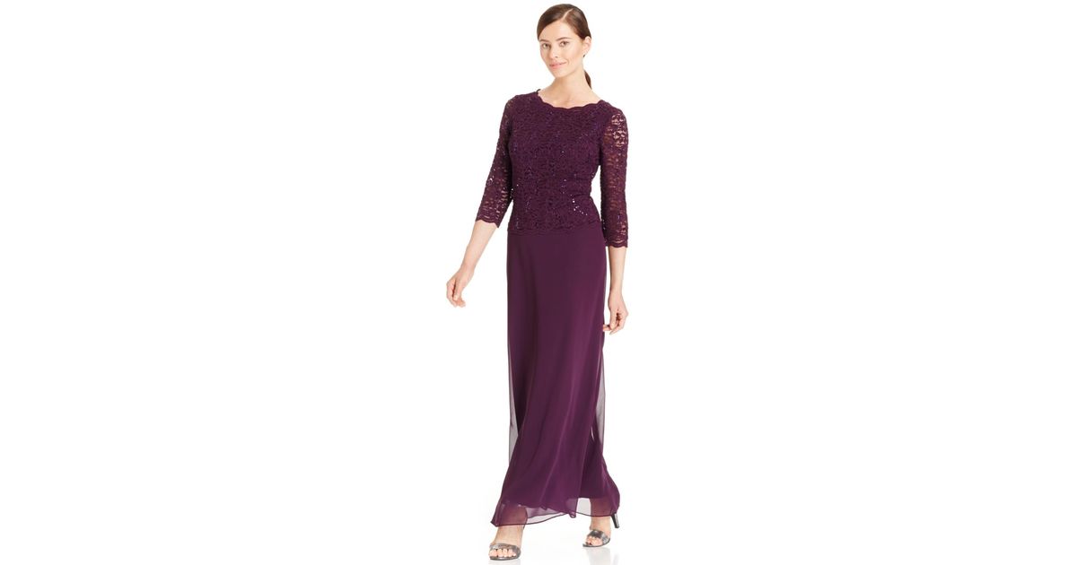 Alex Evenings Sequin Embellished Lace Top Gown in Purple | Lyst