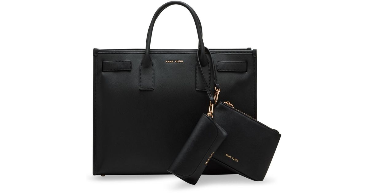 Anne Klein 3 Piece Work Bridge Snap Tote Bag in Black | Lyst