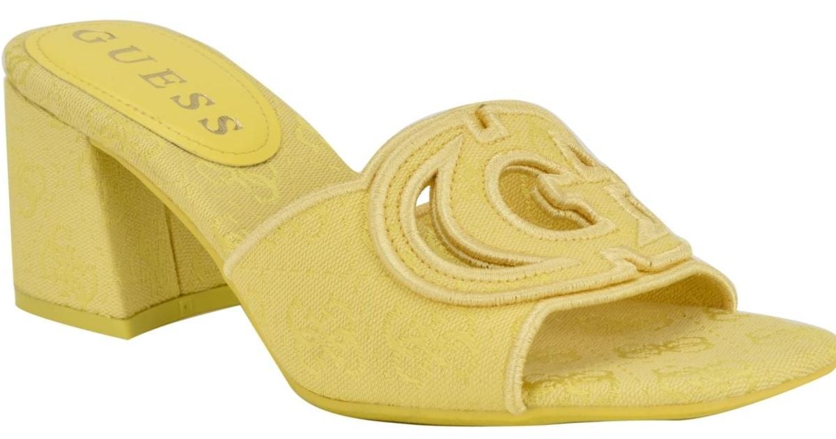 Guess Galsee Quattro-g Cutout Block Heel Sandals in Yellow | Lyst