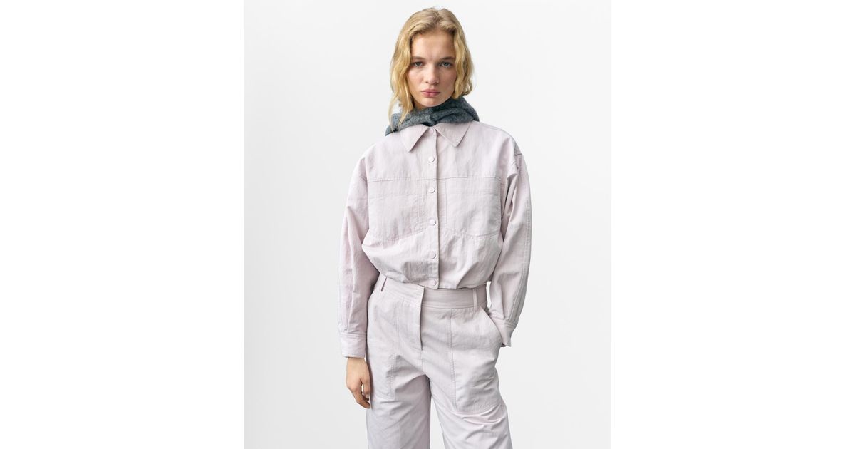 Mango Gathered Denim Jacket in Gray | Lyst