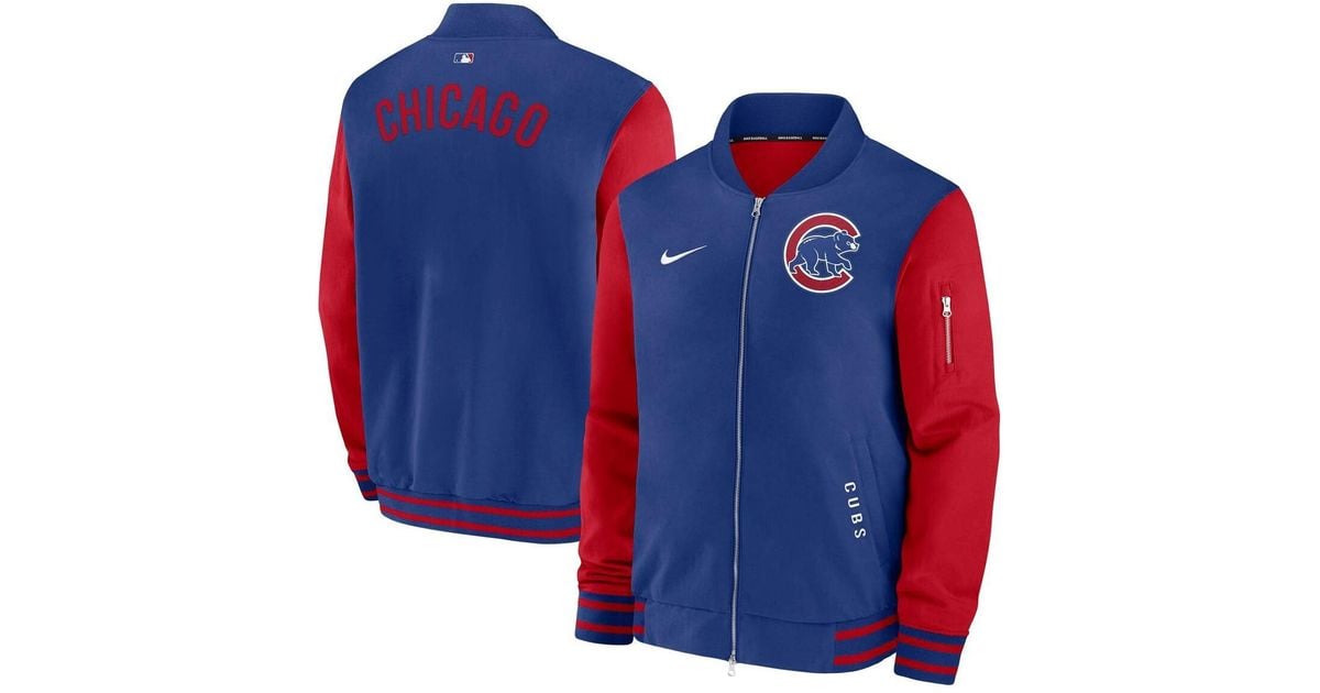 Nike Royal/red Chicago Cubs Authentic Collection Dugout Full-zip Bomber ...