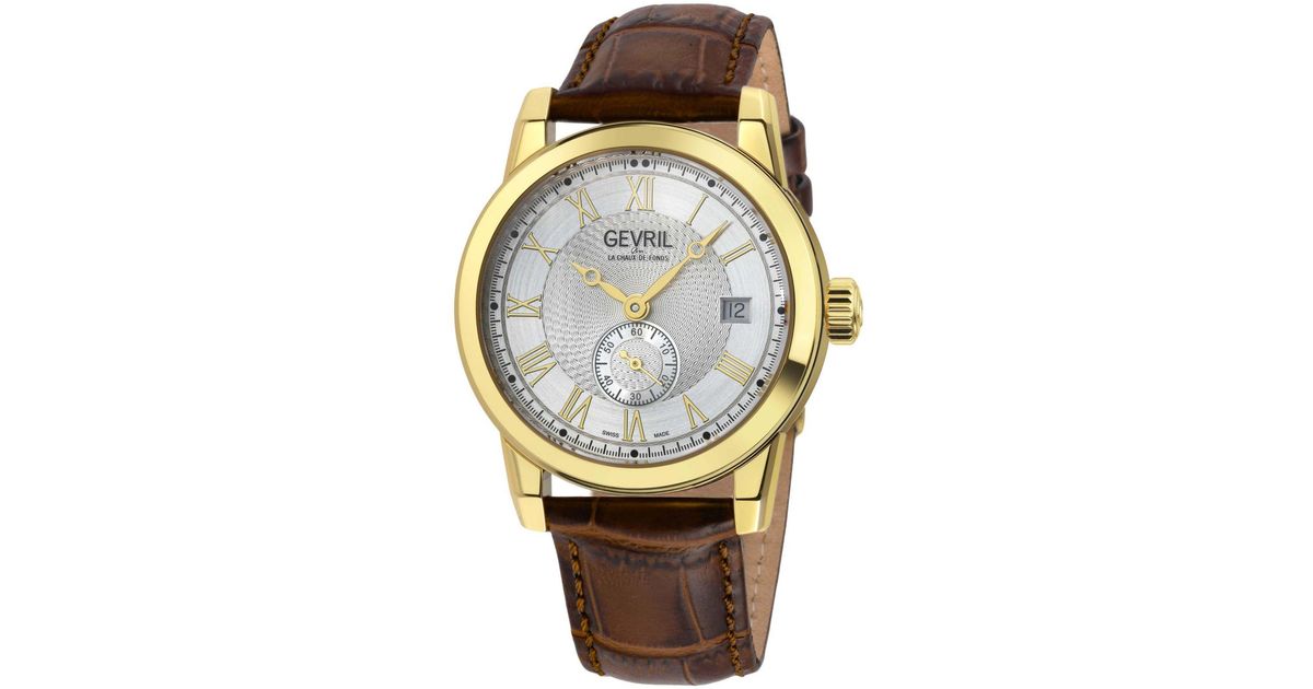 Gevril Madison Swiss Automatic Brown Genuine Leather Strap Watch 39mm ...