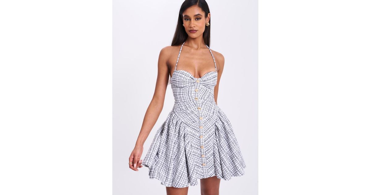 Miss Circle Melody Black And Plaid Tweed Halter Drop Waist Mini Dress ...