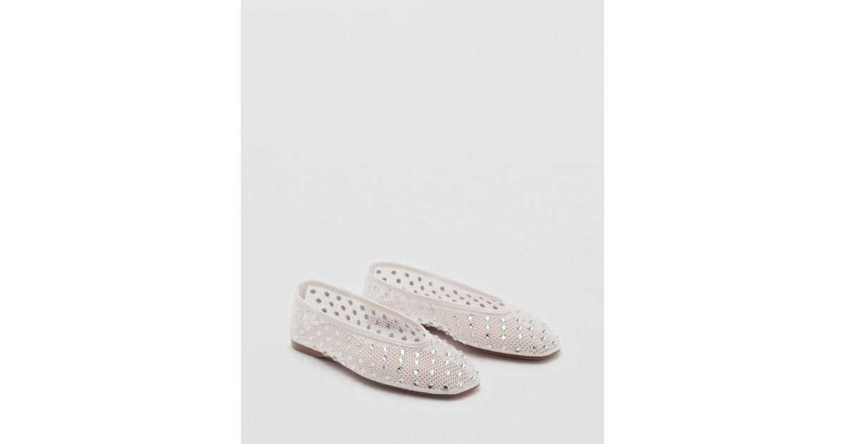 Mango Rhinestone Detail Mesh Shoes in White | Lyst
