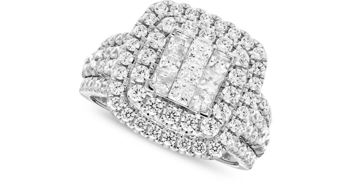 Macy's Diamond Princess Cluster Double Halo Engagement Ring (2 Ct. T.w ...