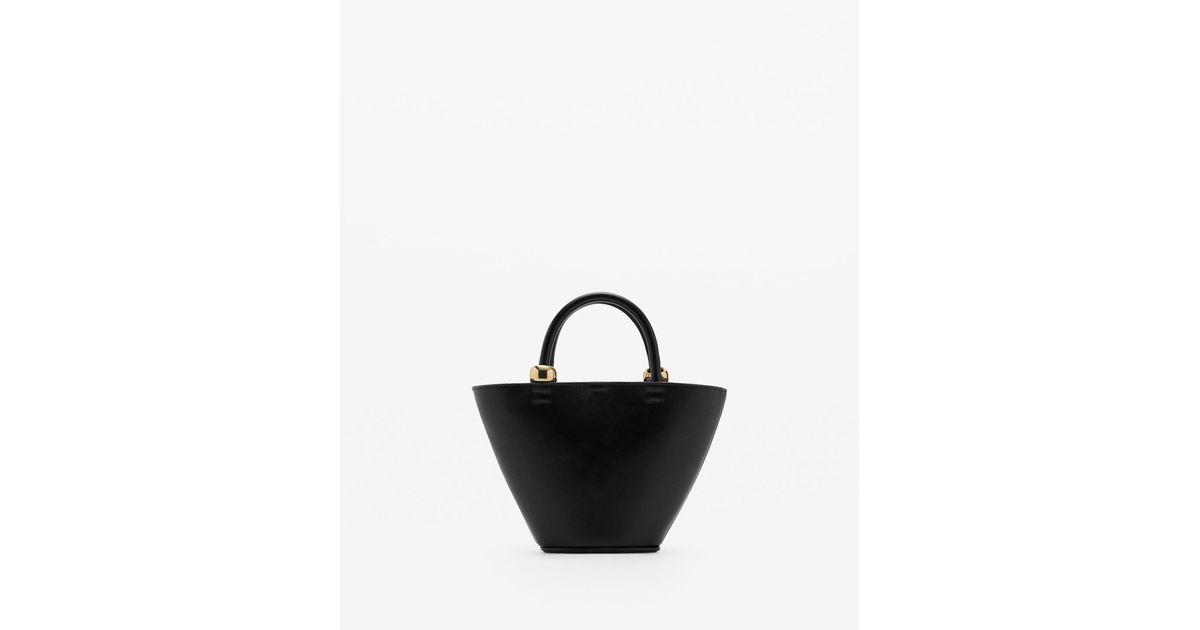 Mango Metallic Detail Mini Shopper Bag in Black | Lyst