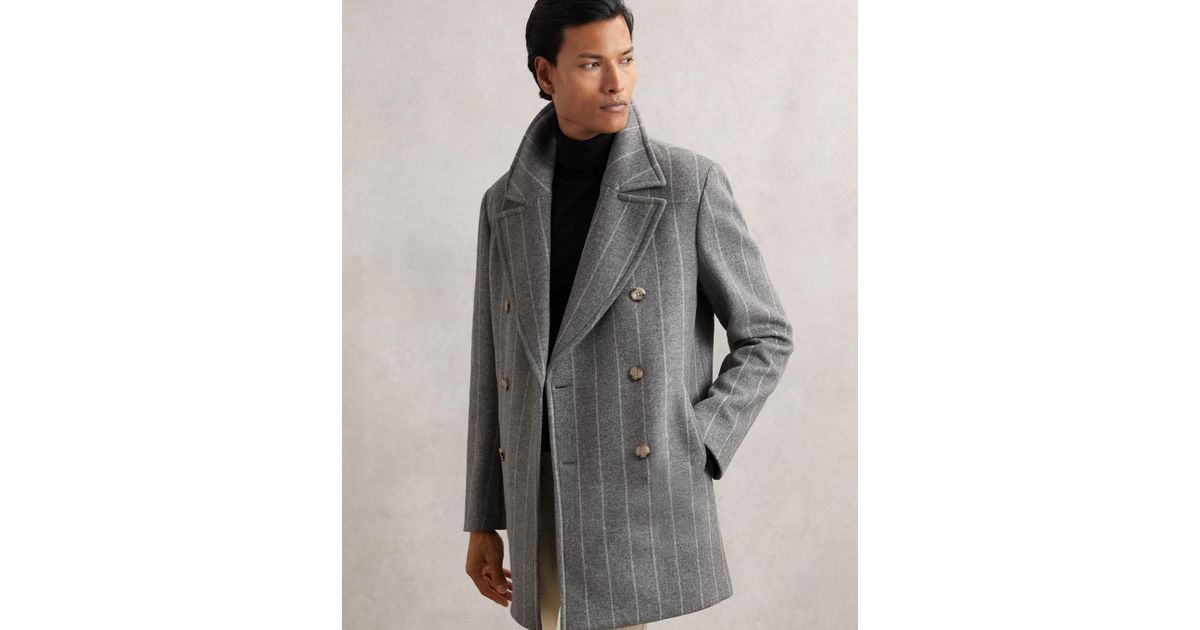 Reiss Wool-blend Chalk-stripe Pea Coat in Gray for Men | Lyst