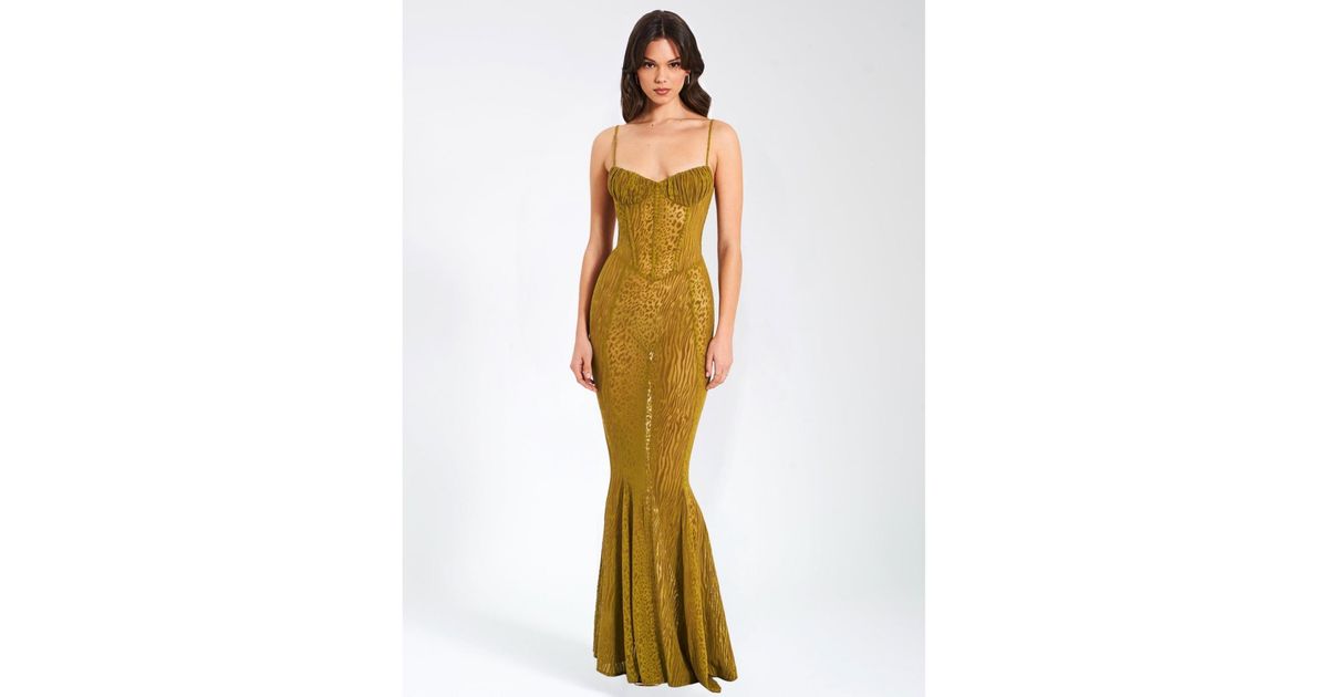 Miss Circle Ulani Burnout Velvet Detail Mesh Maxi Dress in Metallic | Lyst