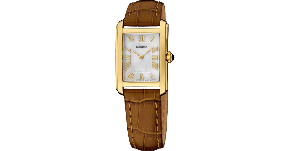 Seiko Essentials Quartz Leather Strap Watch in Metallic | Lyst