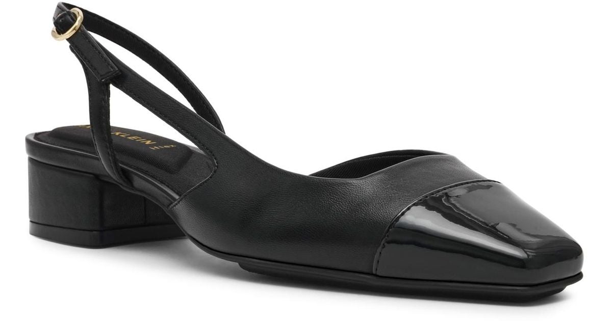 Anne Klein Nia Block Heel Cap Toe Slingback Flats in Black | Lyst