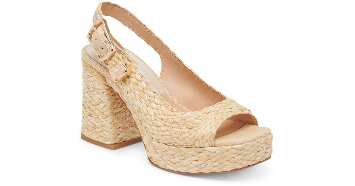Dolce Vita Flores Platform Raffia Slingback Dress Sandals in Natural | Lyst