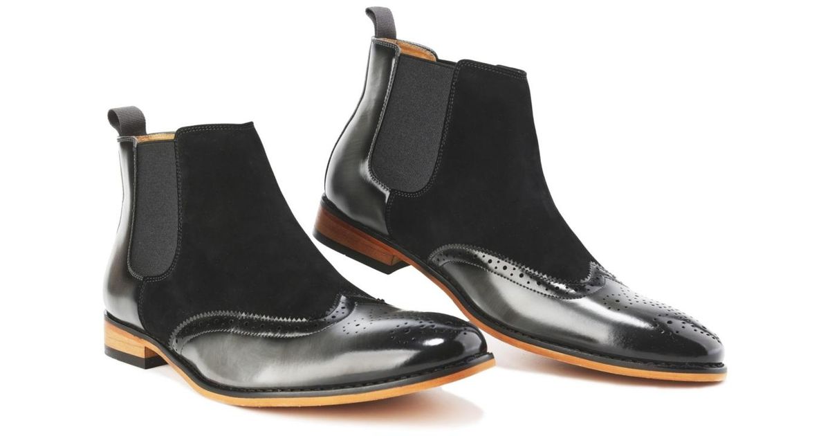 Gino Vitale Wingtip Brogue Two-tone Chelsea Boots in Black for Men | Lyst