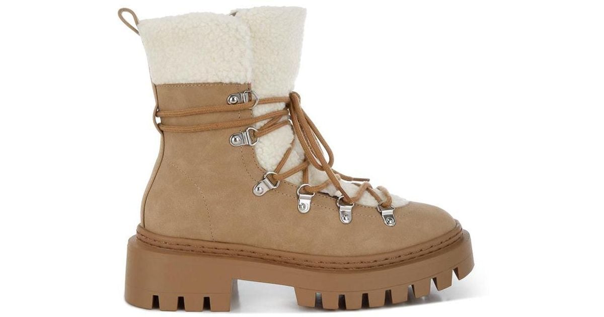 LONDON RAG Omul Fleece & Faux Leather Boots in Natural | Lyst
