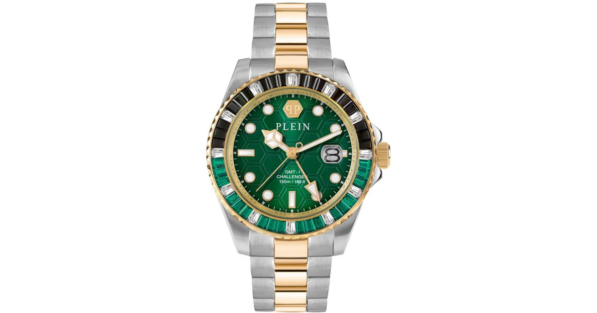 Philipp Plein Gmt Two-tone Stainless Steel Bracelet Watch44mm in Green ...