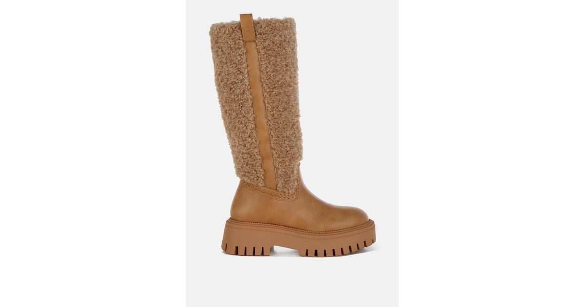 LONDON RAG Lapland Fur Detail Calf Length Boots in Brown | Lyst