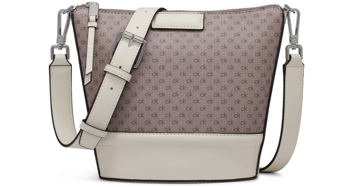 Calvin Klein Ash Signature Adjustable Top Zipper Crossbody in Gray | Lyst