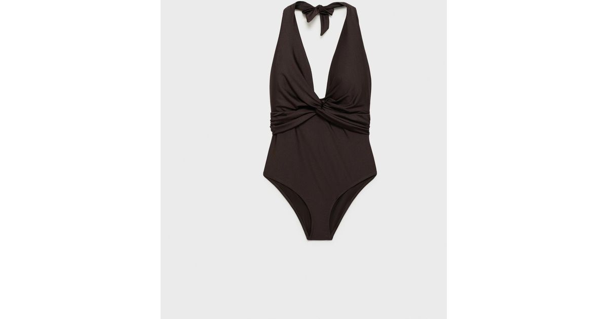 Mango Draped Halter Swimsuit in White | Lyst