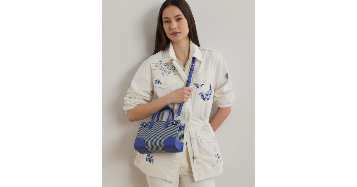 Ralph Lauren Striped Canvas Small Devyn Tote Bag in Gray | Lyst