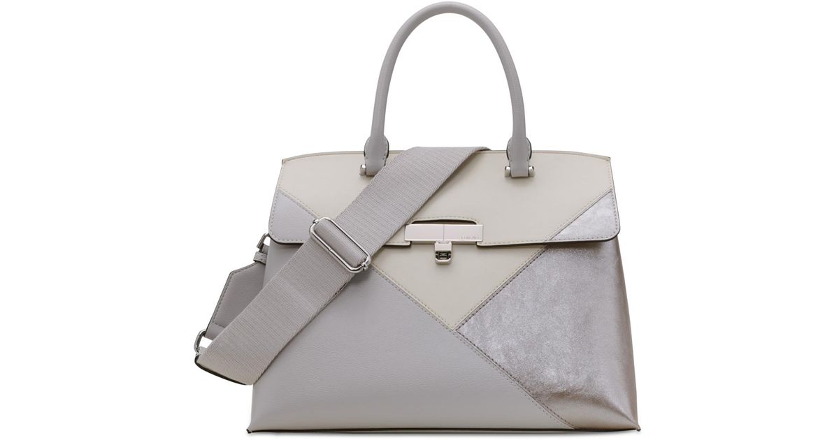 Calvin Klein Becky Signature Turnlock Convertible Satchel in Gray | Lyst