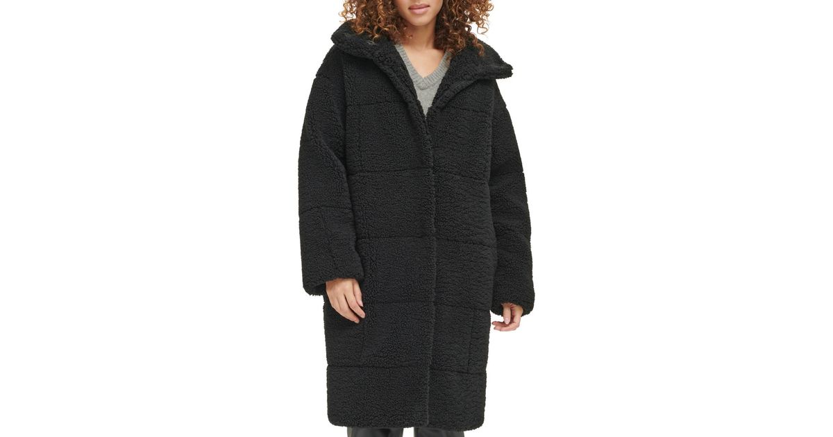 Levi's Long Quilted Teddy Coat in Black | Lyst
