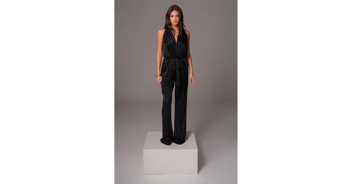 JLUXLABEL Slinky Halter Belted Jumpsuit in Black | Lyst
