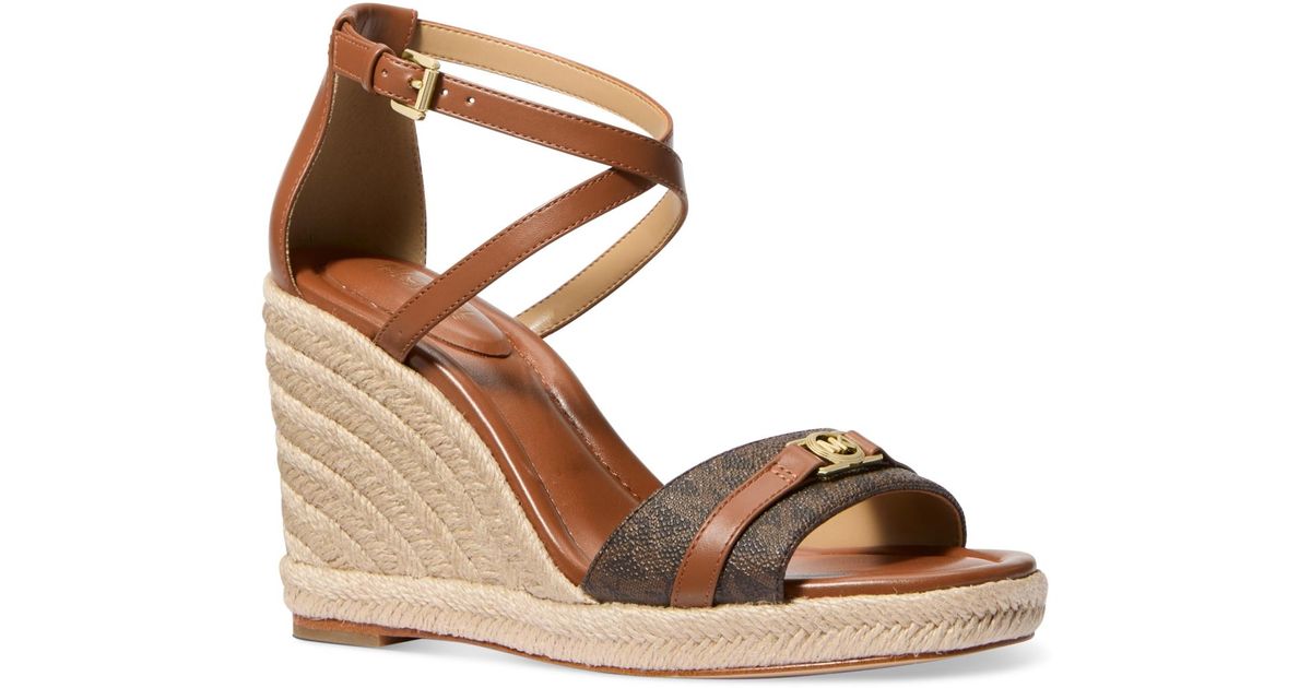 Michael Kors Michael Mandy Wedge Sandals in Brown | Lyst