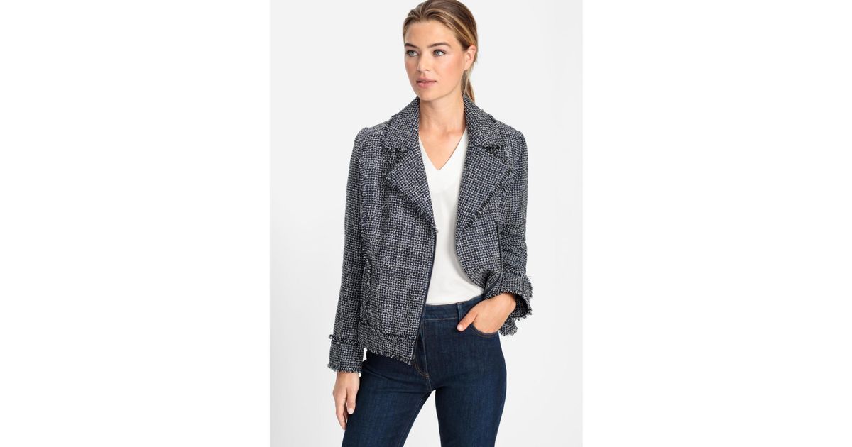 Olsen Tweed Biker Style Jacket in Gray | Lyst