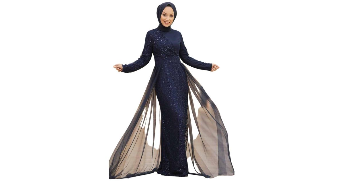 Urban Modesty Pink Hayati Lace With Chiffon Overlay Gown in Blue | Lyst