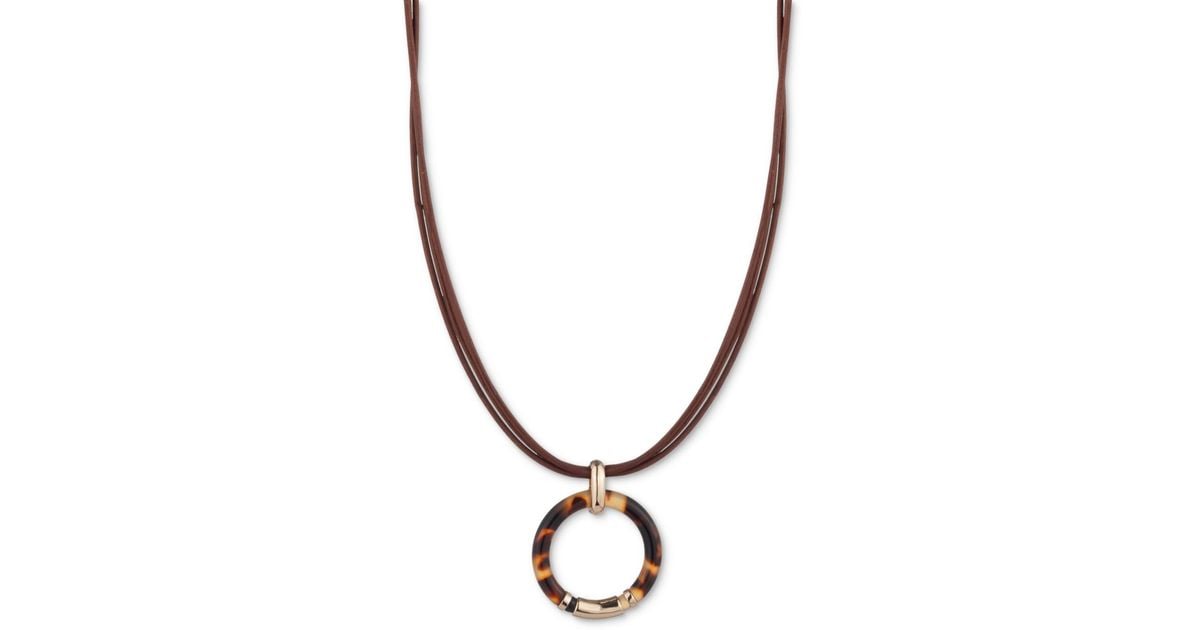 Ralph Lauren Gold-tone Tortoise Shell-look Circle Leather Cord Pendant ...