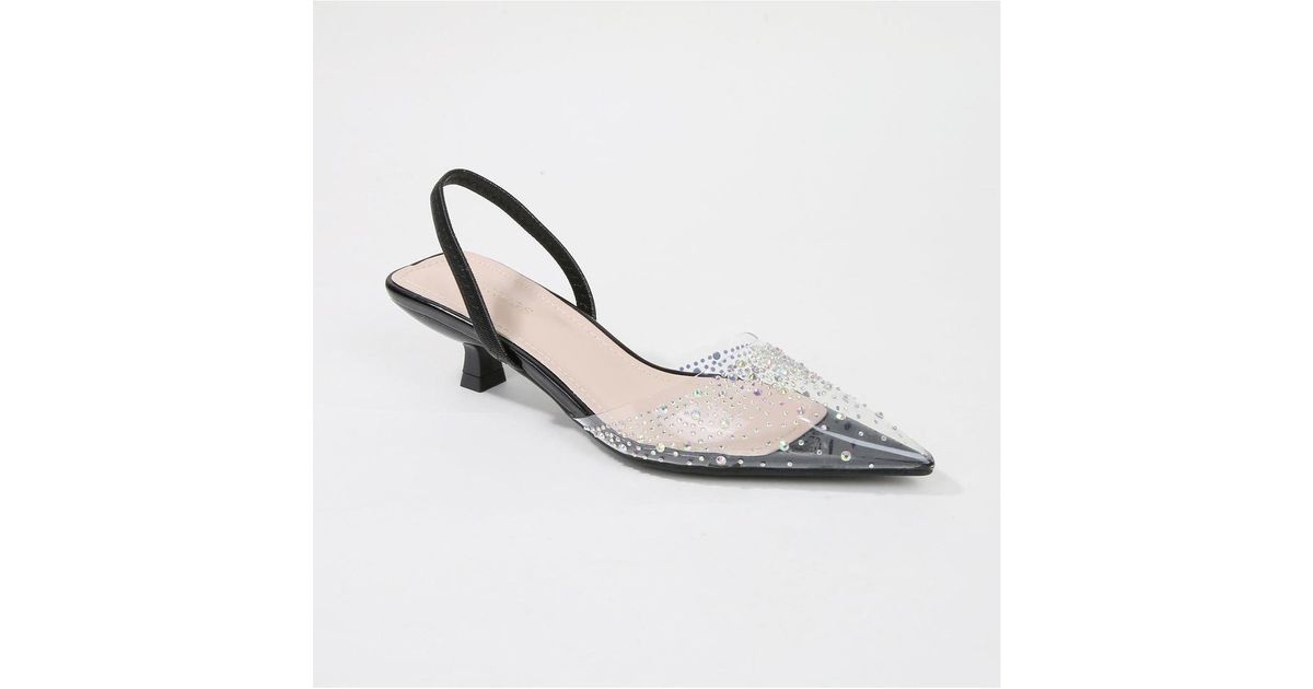 BERNESS Mabel Clear Rhinestone Kitten Heels in White | Lyst