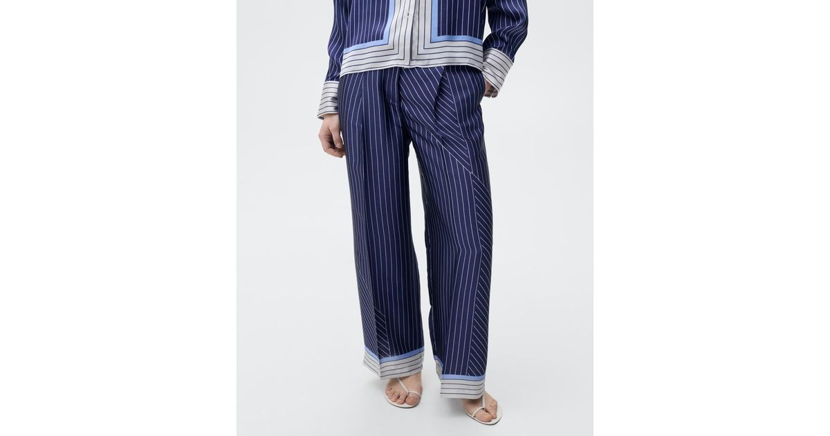 Mango Combined Stripes Satin Pants in Blue | Lyst