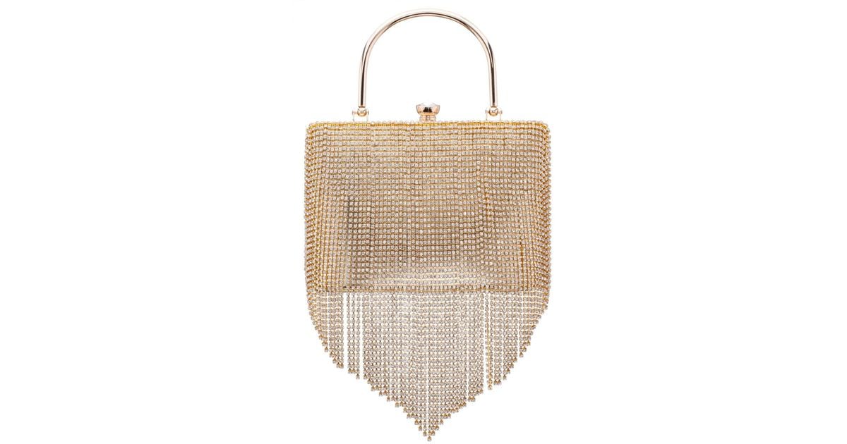 Nina Crystal Chain Cascade Fringe Satchel Bag in Natural | Lyst
