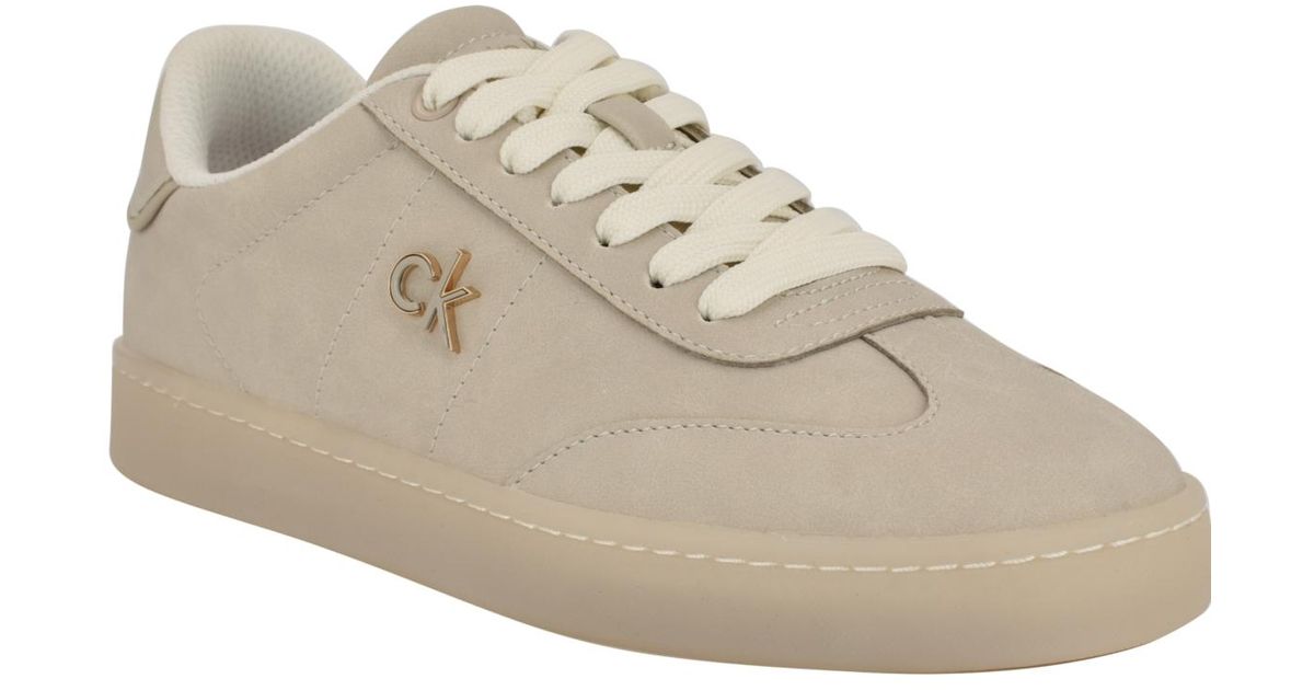 Calvin Klein Nicala Logo Lace-up Sneakers in Natural | Lyst