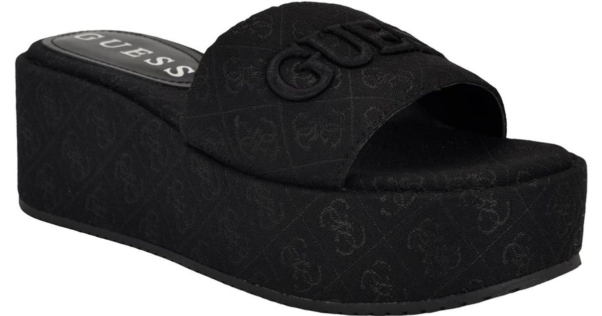 Guess Bintai Platform Slide Wedge Sandals in Black | Lyst