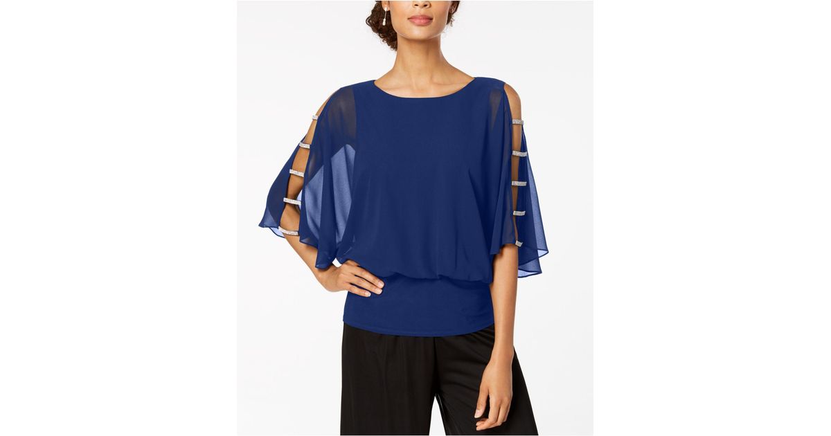 Msk Synthetic Petite Embellished Capelet Top in Blue | Lyst