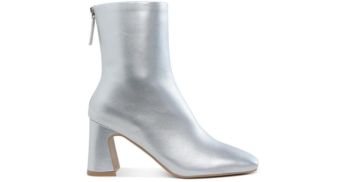 LONDON RAG Simba Square Toe Metallic Ankle Boots in White | Lyst