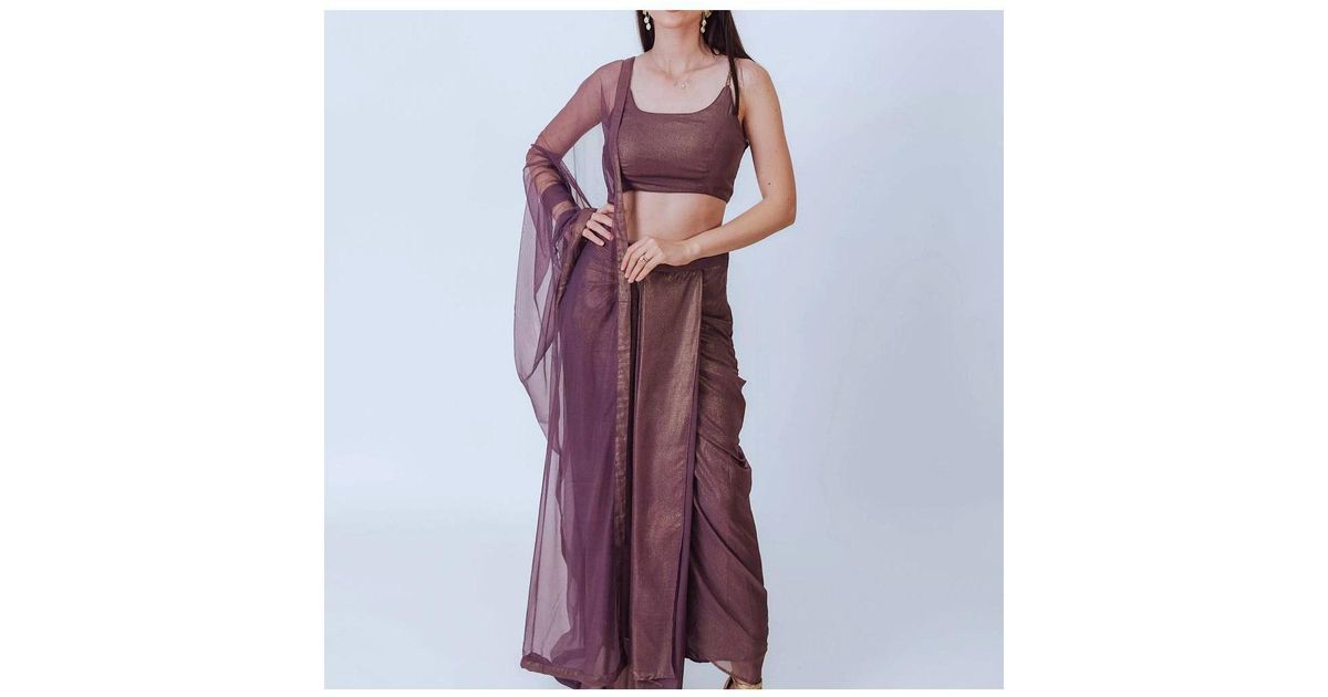 Ras Purple Shimmery Pleated Skirt And Embellished Crop Top Set | Lyst