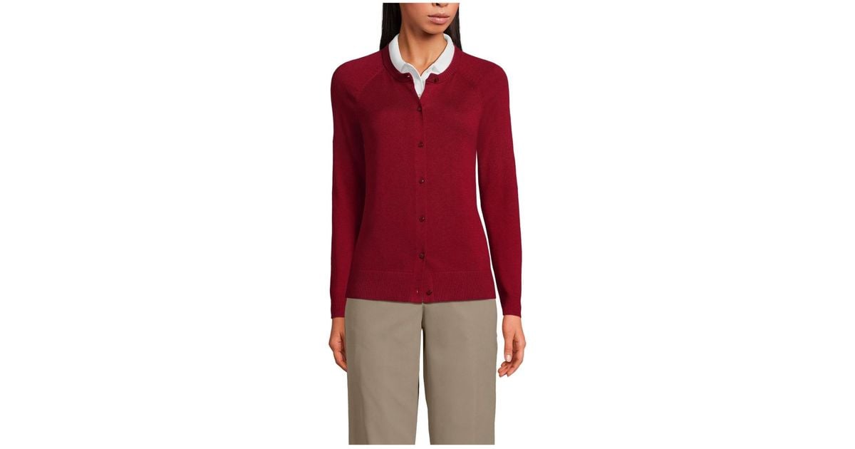 Lands' End School Uniform Cotton Modal Cardigan Sweater in Red | Lyst