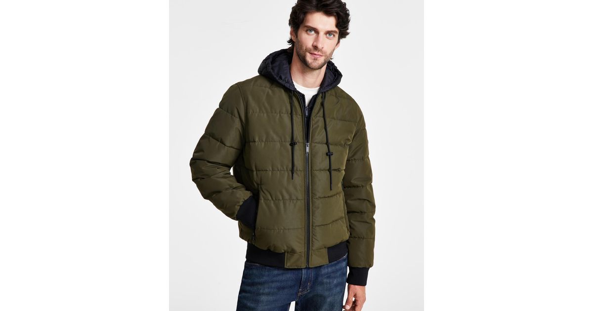 Michael Kors Hooded Puffer Bomber Jacket in Green for Men | Lyst