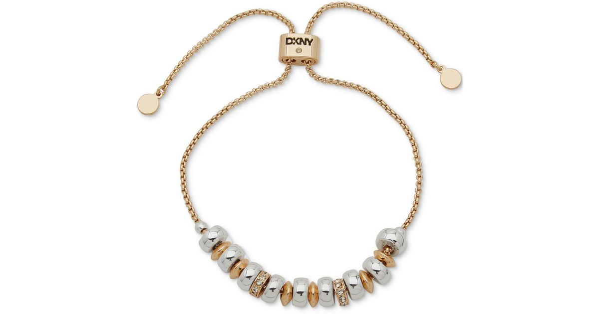 DKNY Two-tone Crystal Pave Rondelle Slider Bracelet in Metallic | Lyst